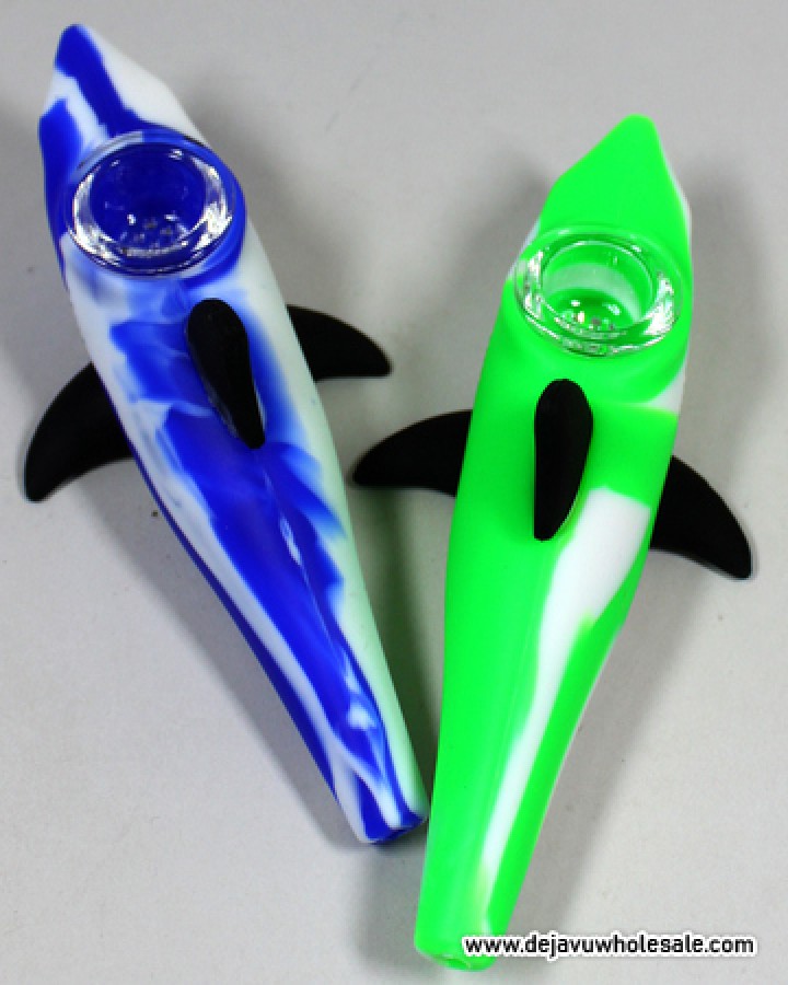 5'' Silicone Shark Hand Pipe with Replacement Glass Bowl