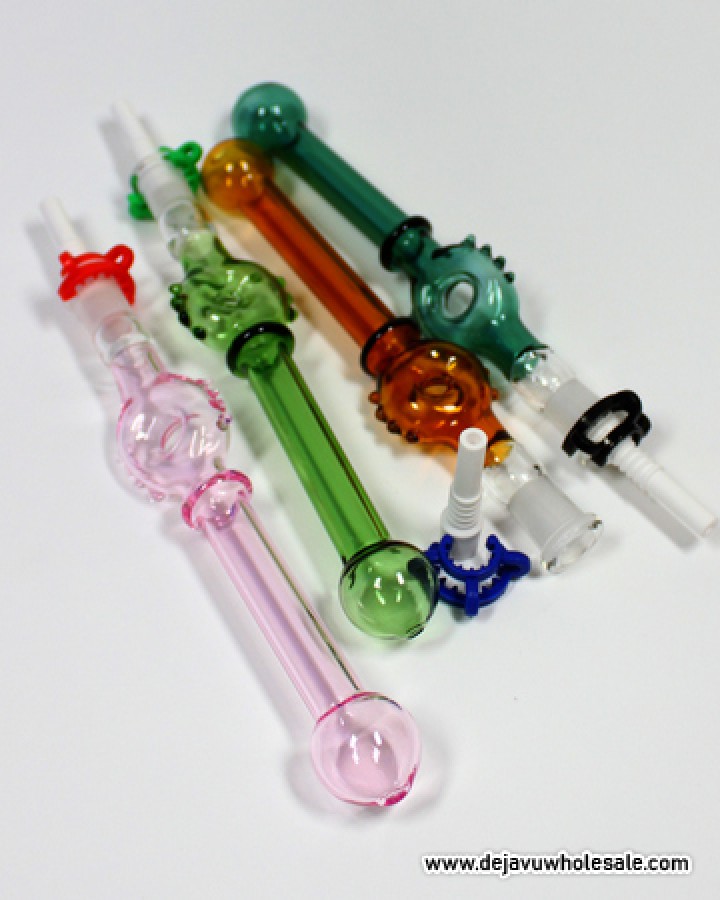 7'' Glass Donut Dab Straw With 10 mm Ceramic Tip