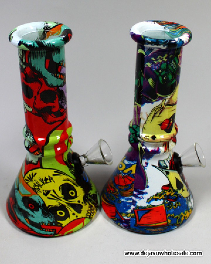 6'' Tall Soft Glass Beaker Base Tattoo Print Water Pipe